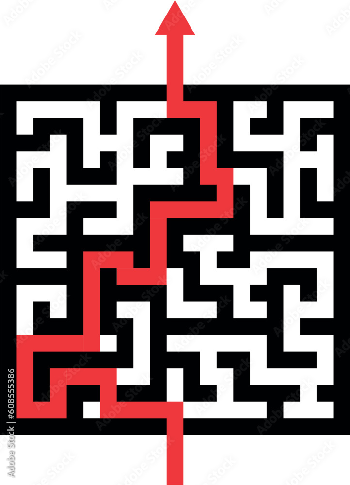 red arrow going through the maze. path across a labyrinth, eps 8 vector ...