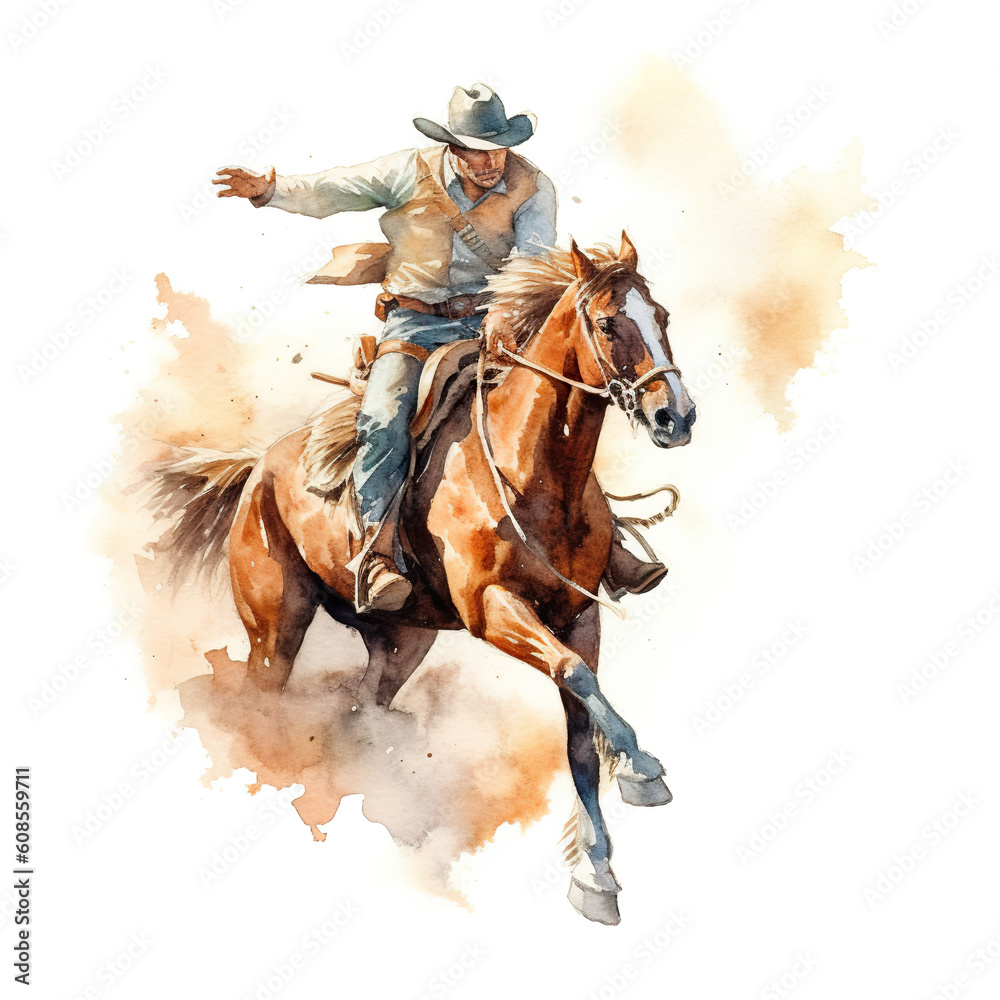 A painting of a cowboy riding a horse. Generative AI. Stock ...