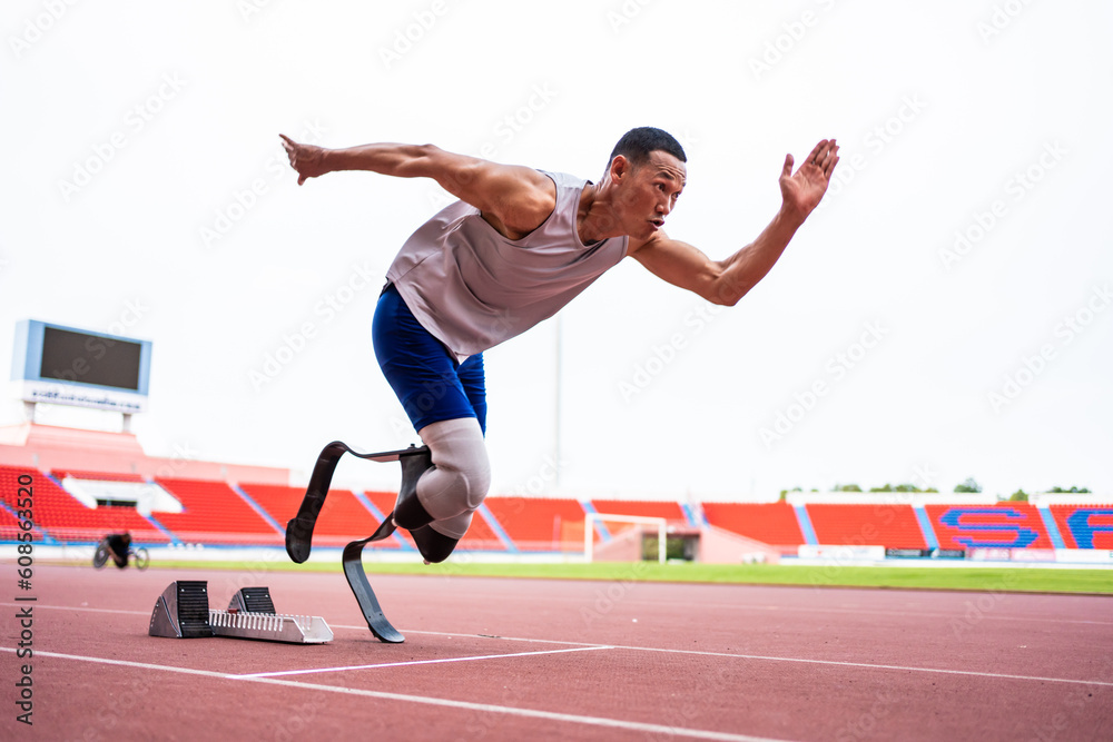 Asian para-athletes disabled with prosthetic blades running at stadium ...