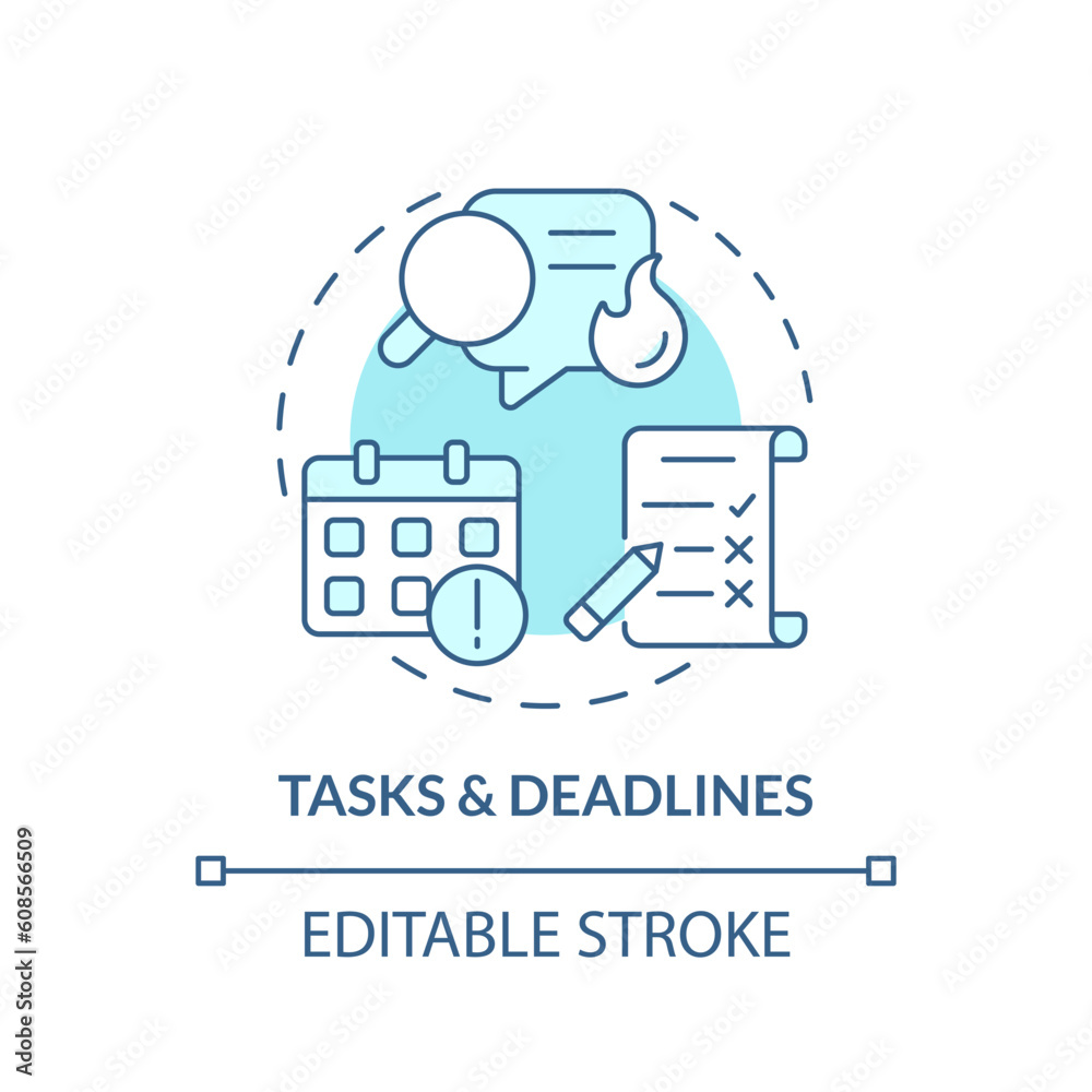 Tasks and deadlines turquoise concept icon. Project management. Social ...