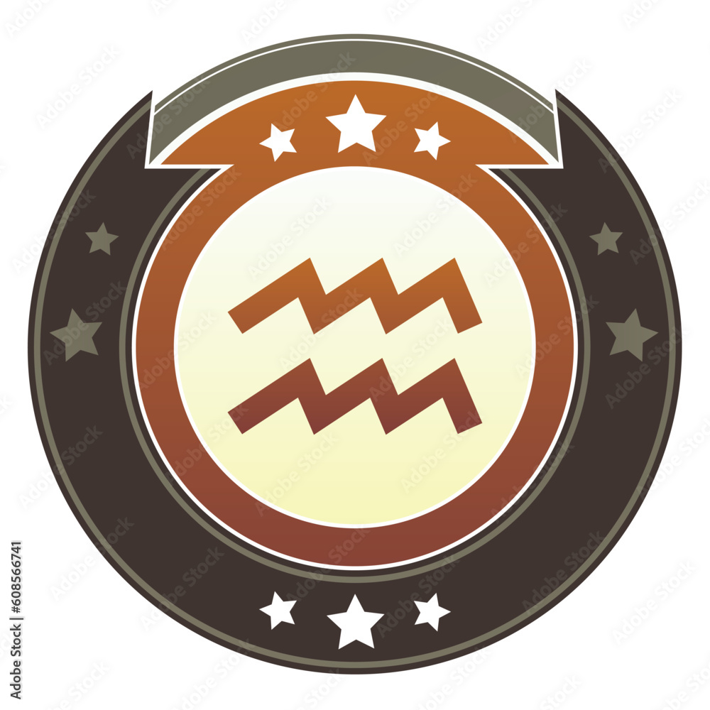 Aquarius zodiac astrology icon on round red and brown imperial vector ...