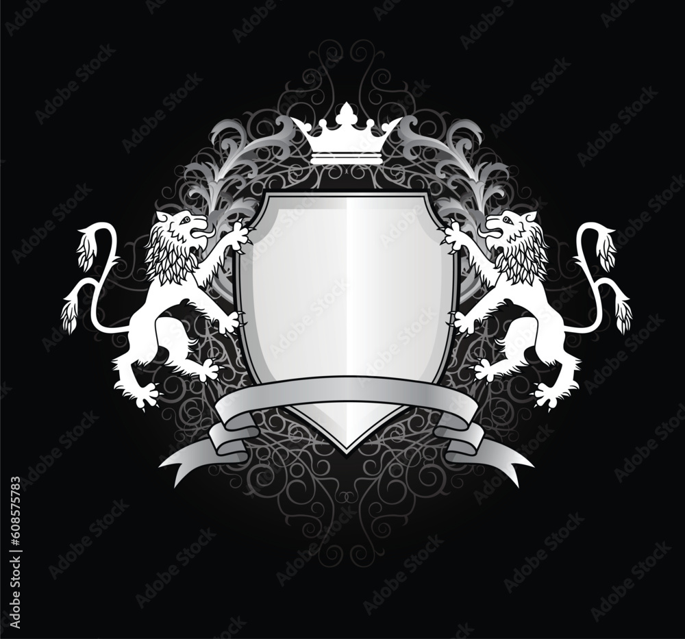 Heraldic lion with shield illustration Stock Vector | Adobe Stock
