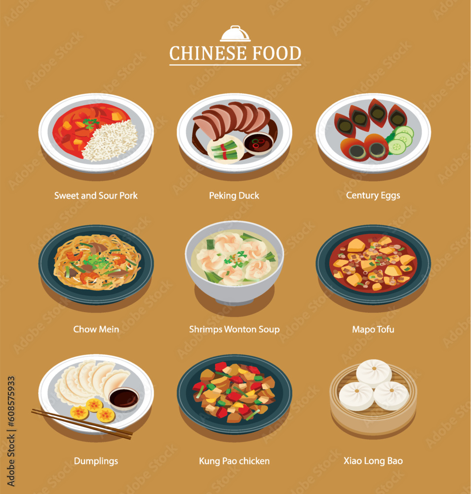 Set of chinese food menu. Asia street food illustration background ...