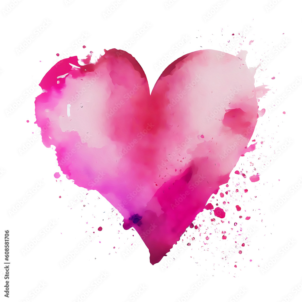 Watercolor pink heart shape on transparent background png. Generative ...