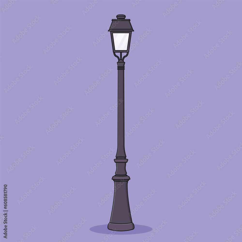 Street Lamp Post Vector Icon Illustration with Outline for Design ...