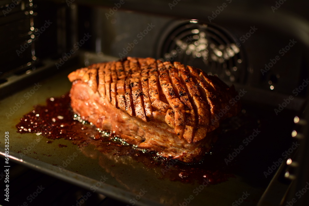 Ribbe, roasted pork ribs with skin, traditional Norwegian Christmas ...