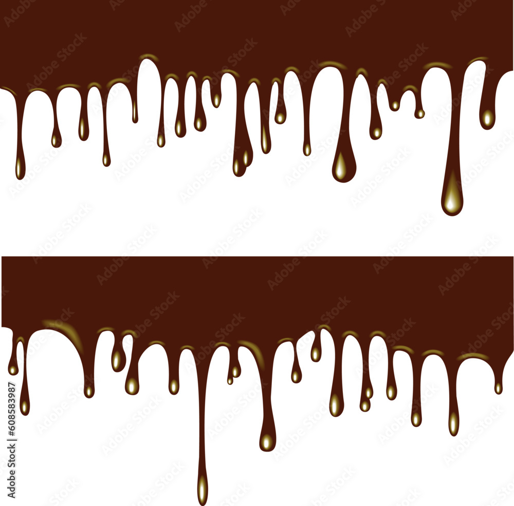 illustration of flowing chocolate drops on white background Stock ...