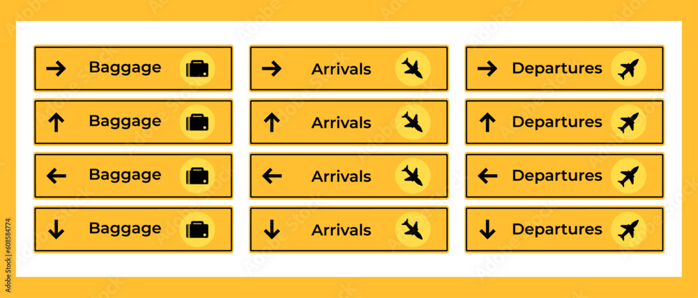Vector airport signs departure arrival travel icon. board airline sign ...