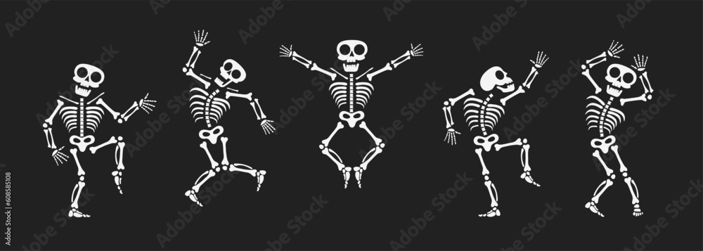 Skeletons dancing with different positions flat style design vector ...