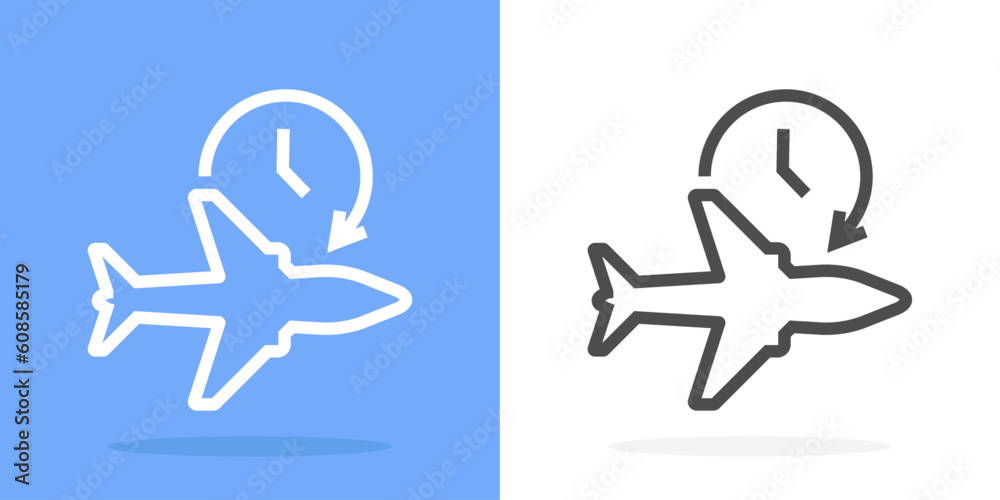 Set Vector flight time icon. Travel plane silhouette logo. Timerbair ...
