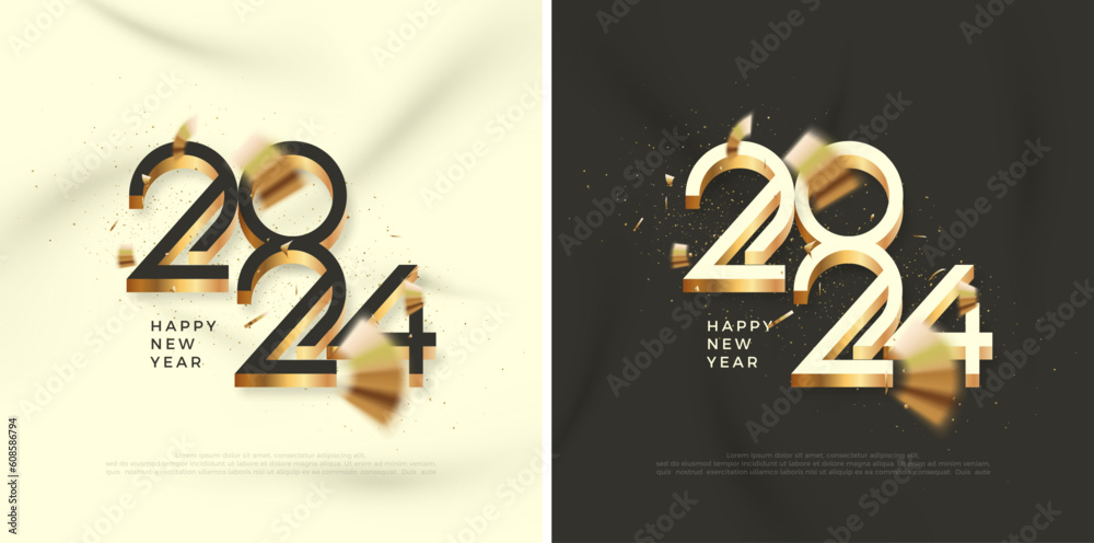 3d number 2024 with modern numerals on bright yellow and black background. Premium vector design ...