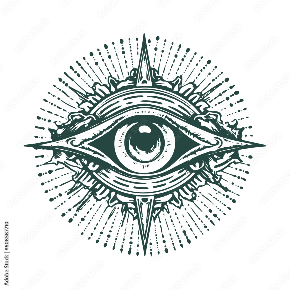 Isolated vector illustration blue vintage tattoo flash. Eye of ...