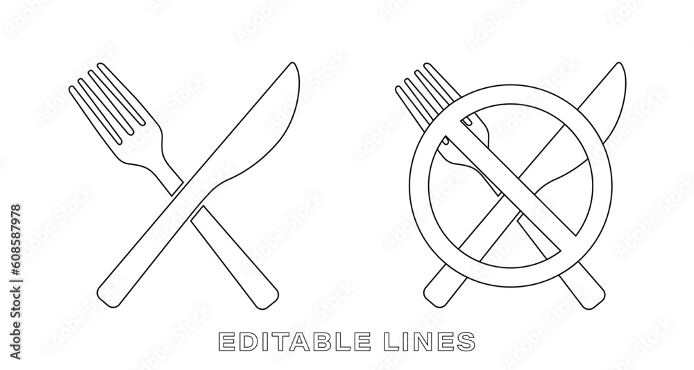 Editable eating prohibited, eating not allowed outline symbol with ...