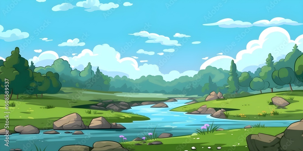 Simple cartoon landscape illustration, AI generated Stock Illustration ...