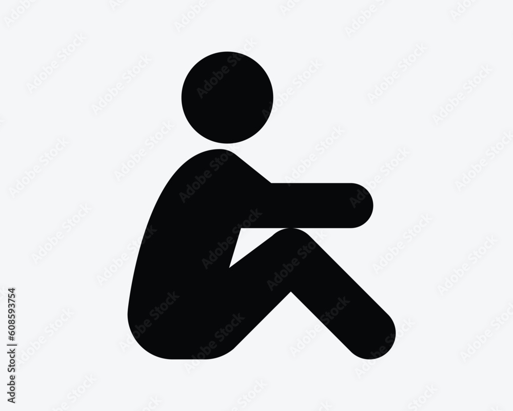 Stick Figure Sitting Icon. Stick Man Sit Up Down Floor Rest Male Person ...