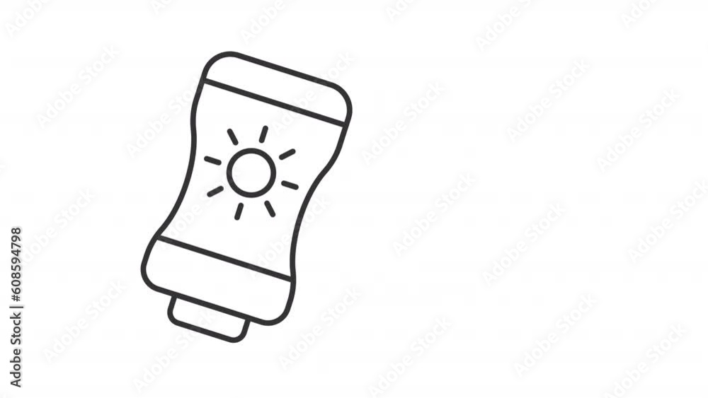 Animated spf cream line icon. Sunscreen protection animation. Squeezing ...