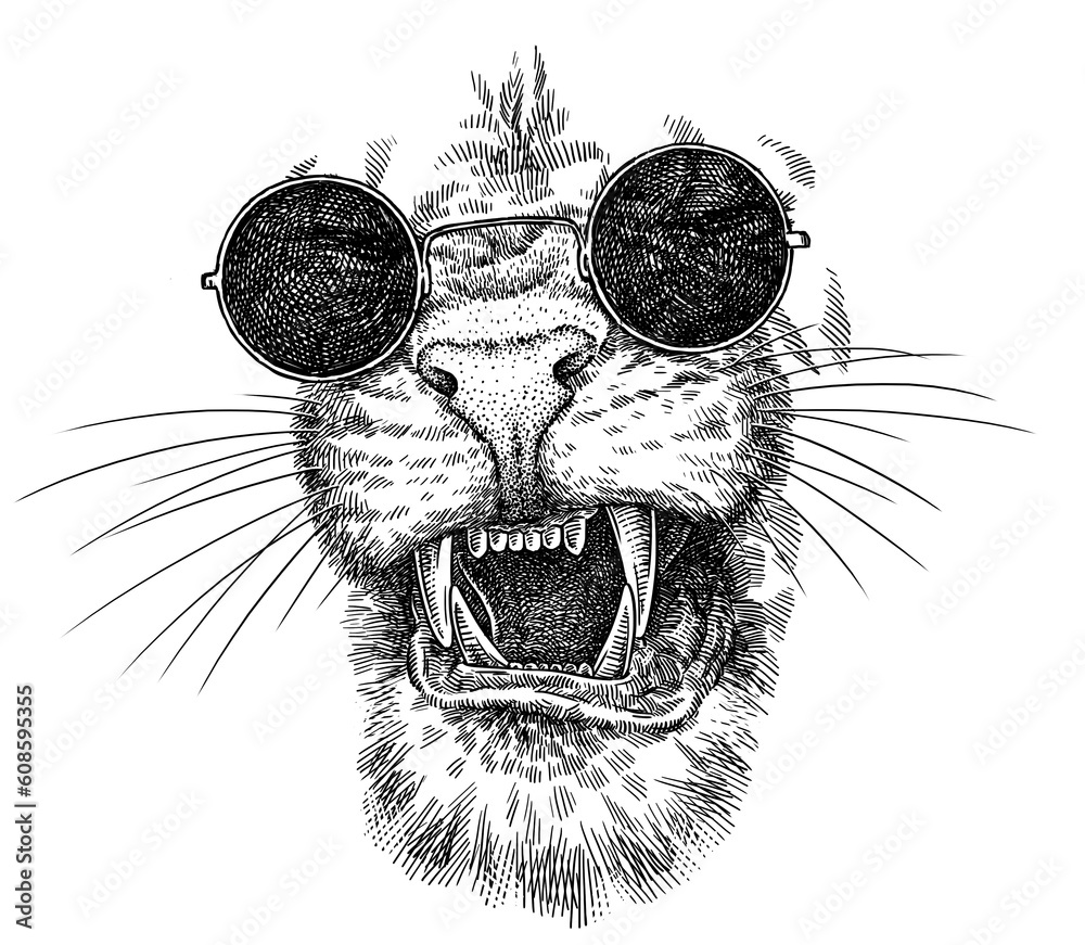 Vintage engraving isolated lion king set glasses dressed fashion ...