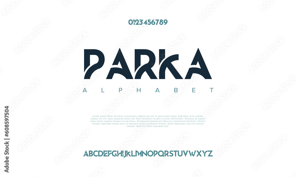 Parka abstract digital technology logo font alphabet. Minimal modern ...