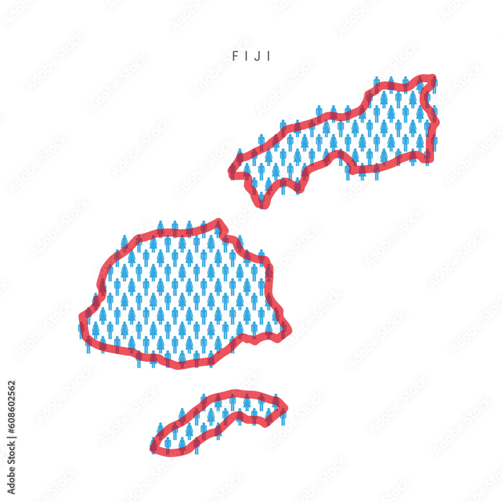 Fiji population map. Stick figures Fijian people map with bold red ...