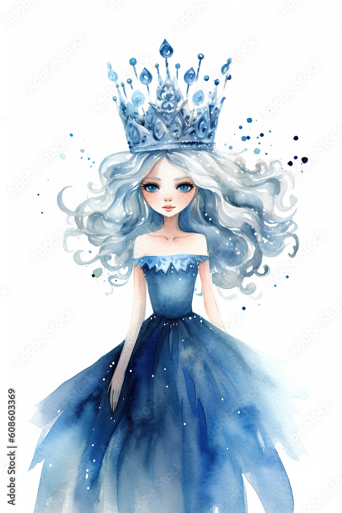 blue queen watercolor clipart cute isolated on white backgroung Stock ...