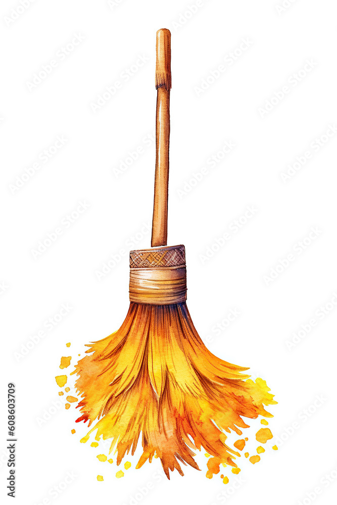 broom stick watercolor clipart cute isolated on whute background Stock ...
