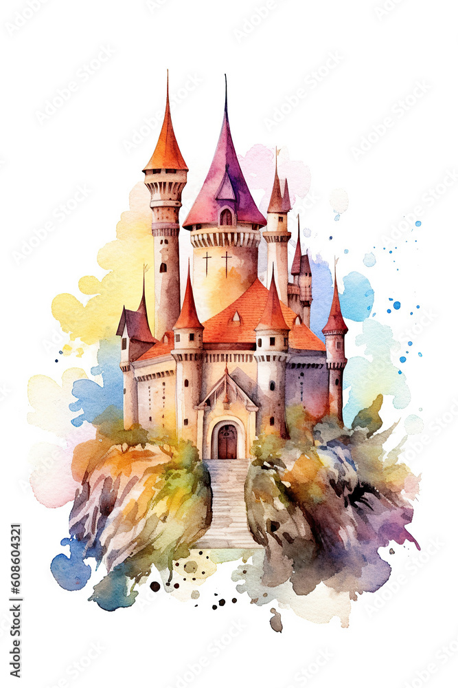 castle kingdom watercolor clipart cute isolated on white background ...