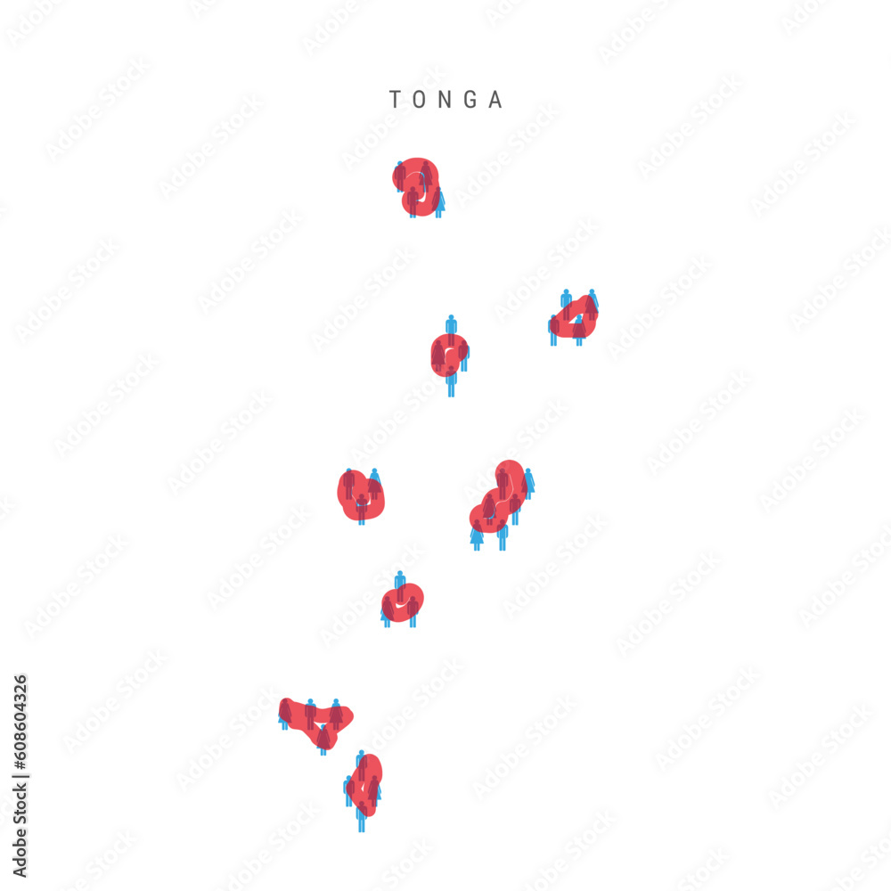 Tonga population map. Stick figures Tongan people map with bold red ...