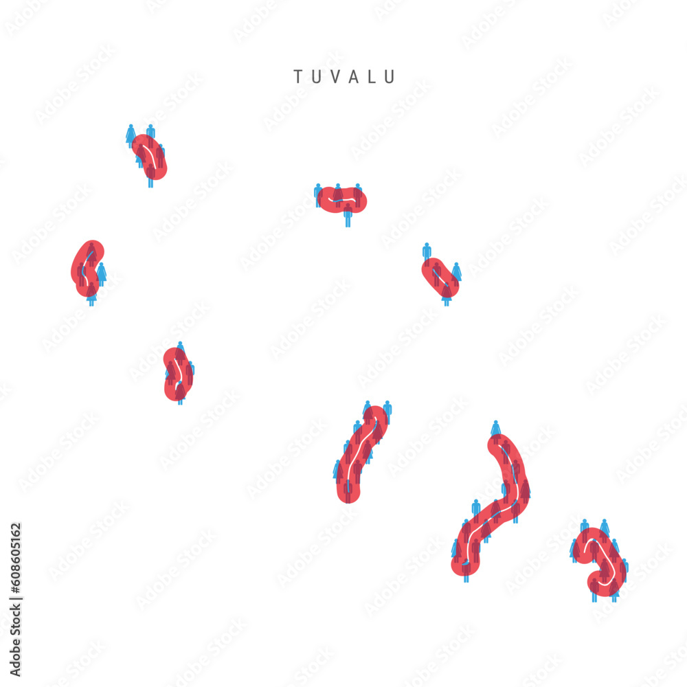 Tuvalu population map. Stick figures Ellice Islands people map with ...