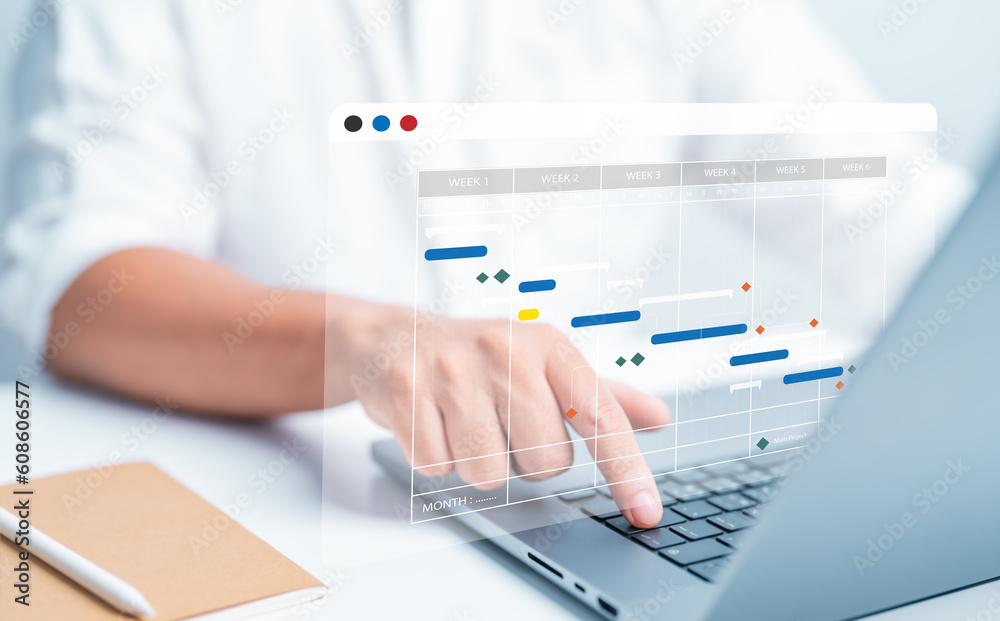 Project management or Site engineer makes proceeding report concept ...