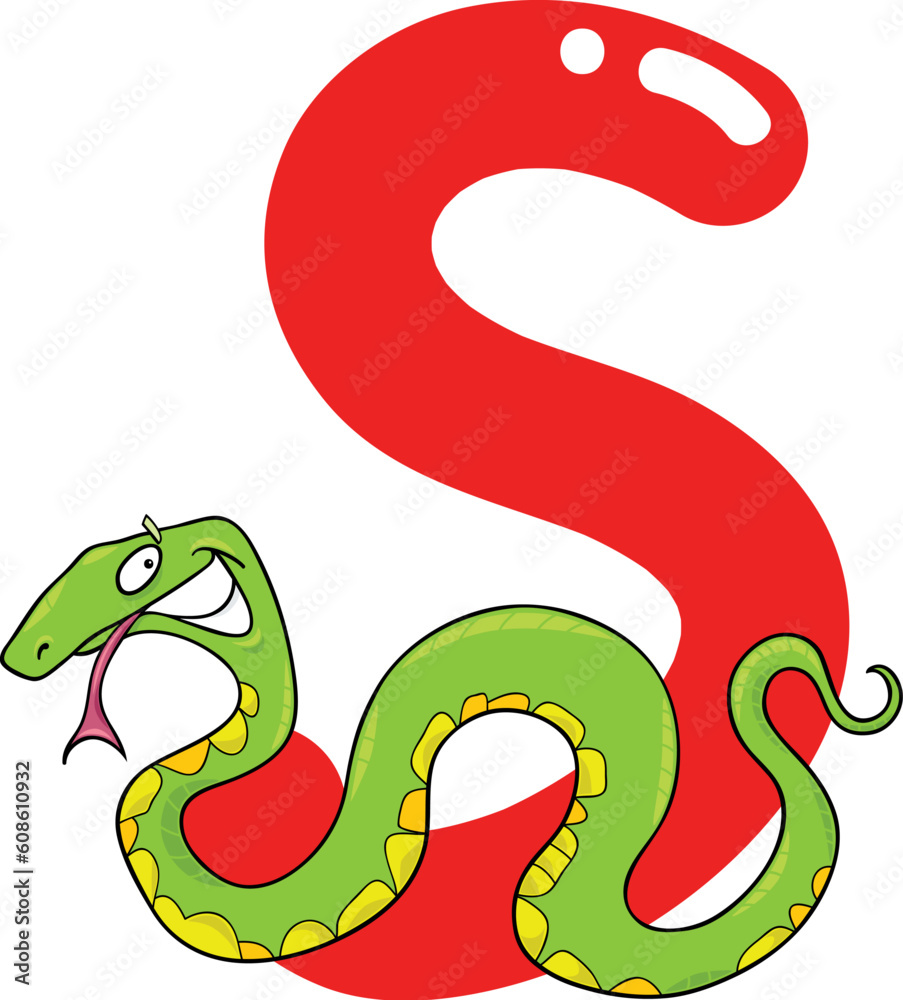 cartoon illustration of S letter for snake Stock Vector | Adobe Stock