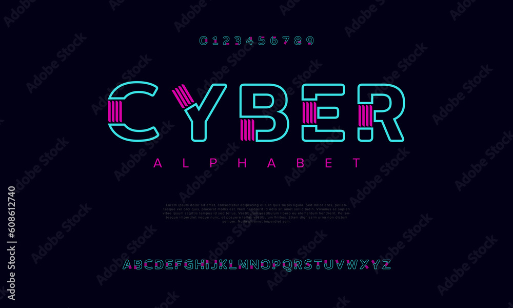 Cyber abstract digital technology logo font alphabet. Minimal modern ...