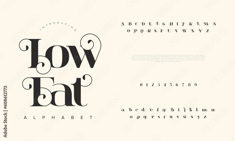Elegant luxury lowfat abstract wedding fashion logo font alphabet ...