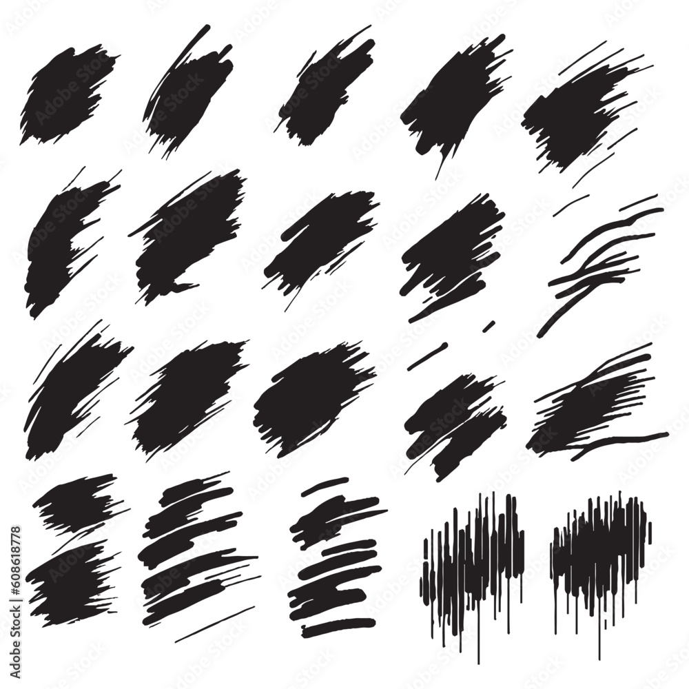 Set of brush strokes with paint, elongated, square, rectangular, real ...