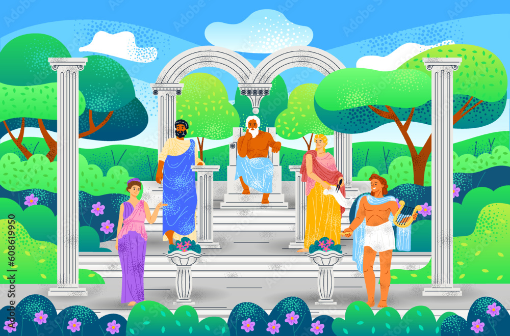 Greek gods on Olympus poster. Mythological characters in form of ...