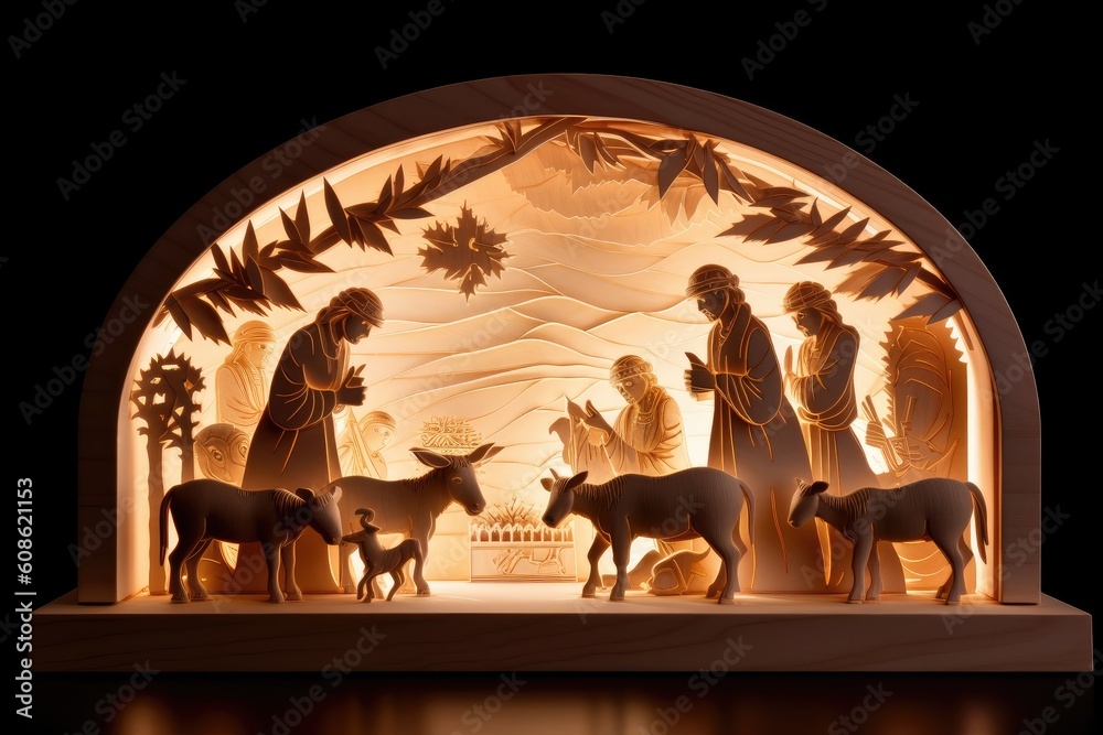 Póster Christian Christmas Nativity Scene of baby Jesus in the manger ...