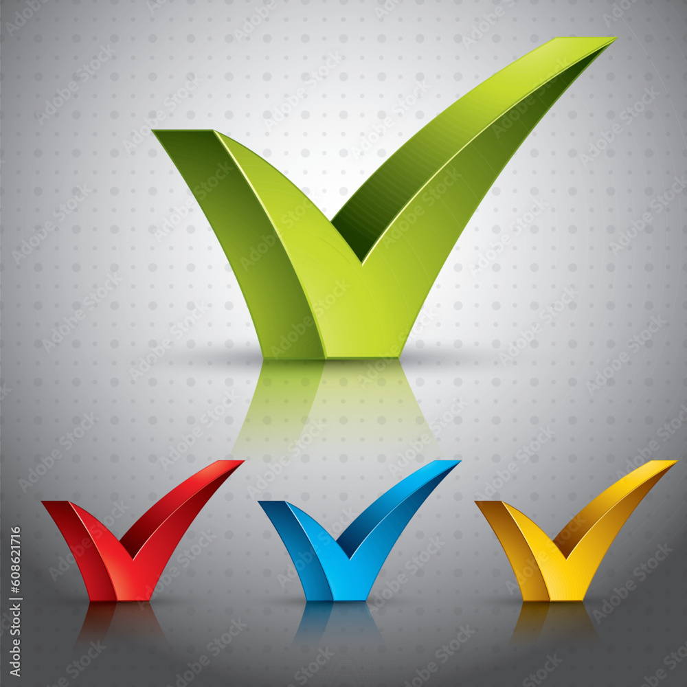 Check mark tick with transparent shadows and reflections ready to put ...