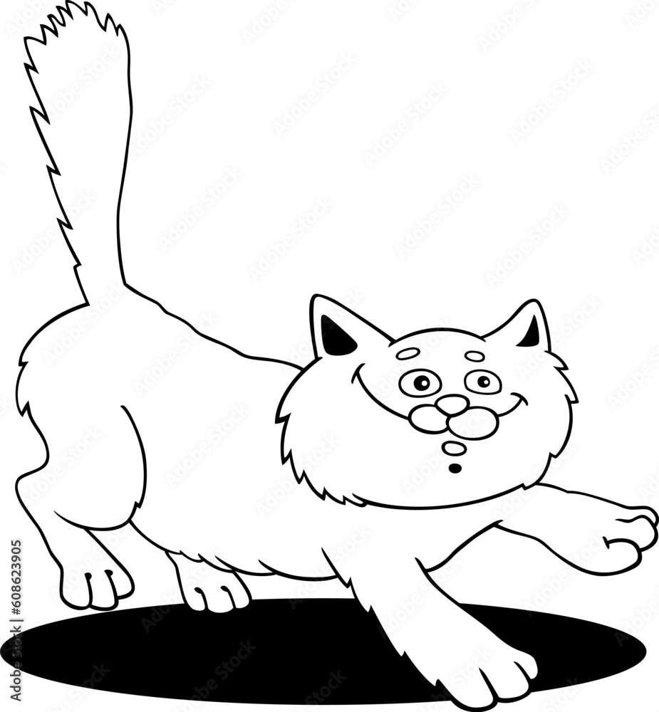 cartoon illustration of running fluffy cat for coloring book Stock ...