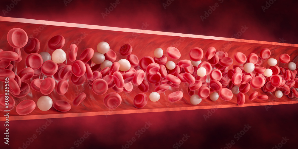 Blood vessel with flowing Red blood and White blood cells, 3D ...
