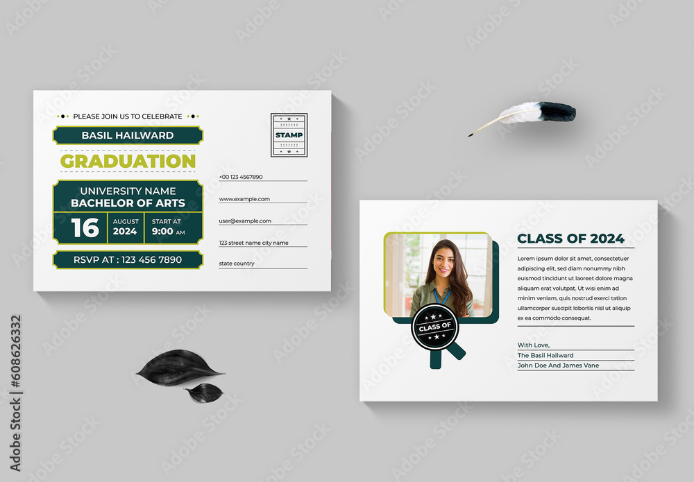 Postcard Graduation Invitation Stock Template | Adobe Stock