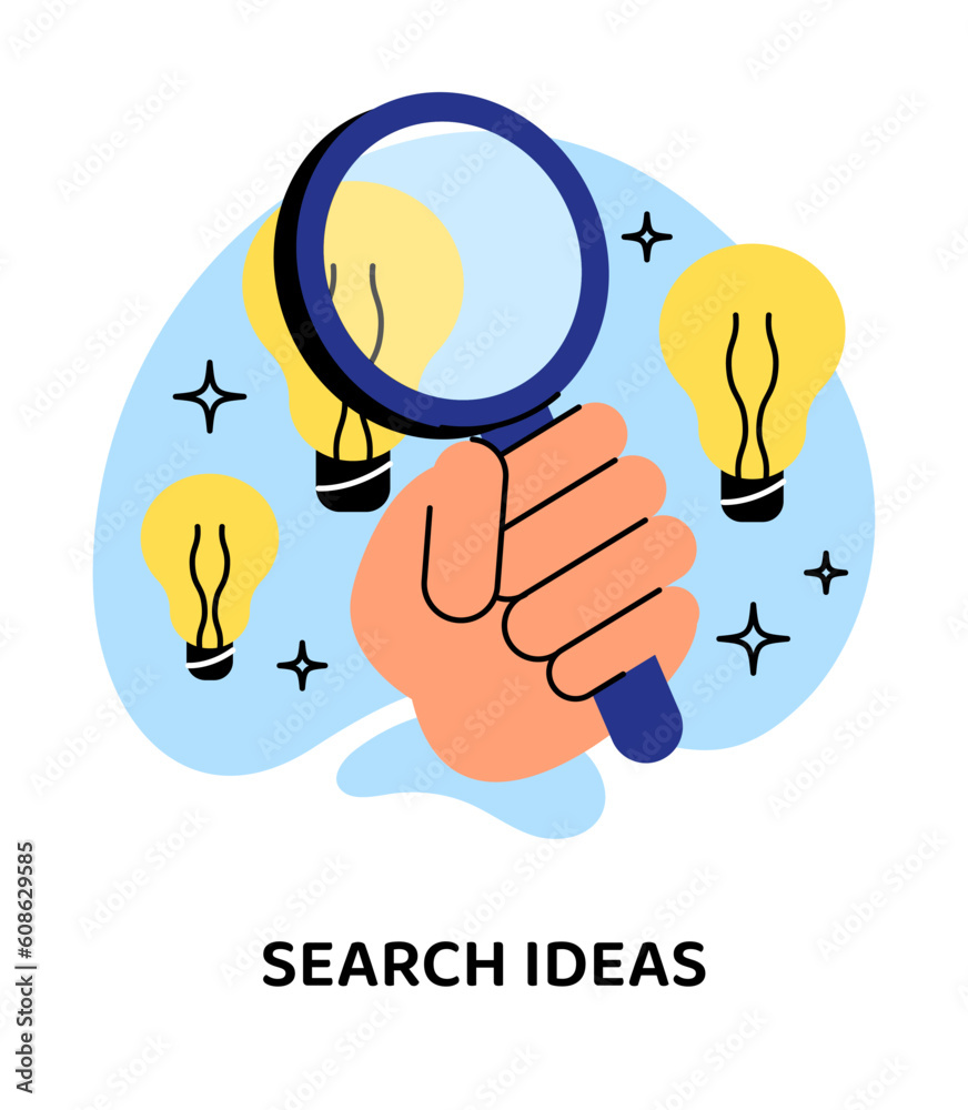 Business search ideas doodle concept. Hand with magnifying glass near ...