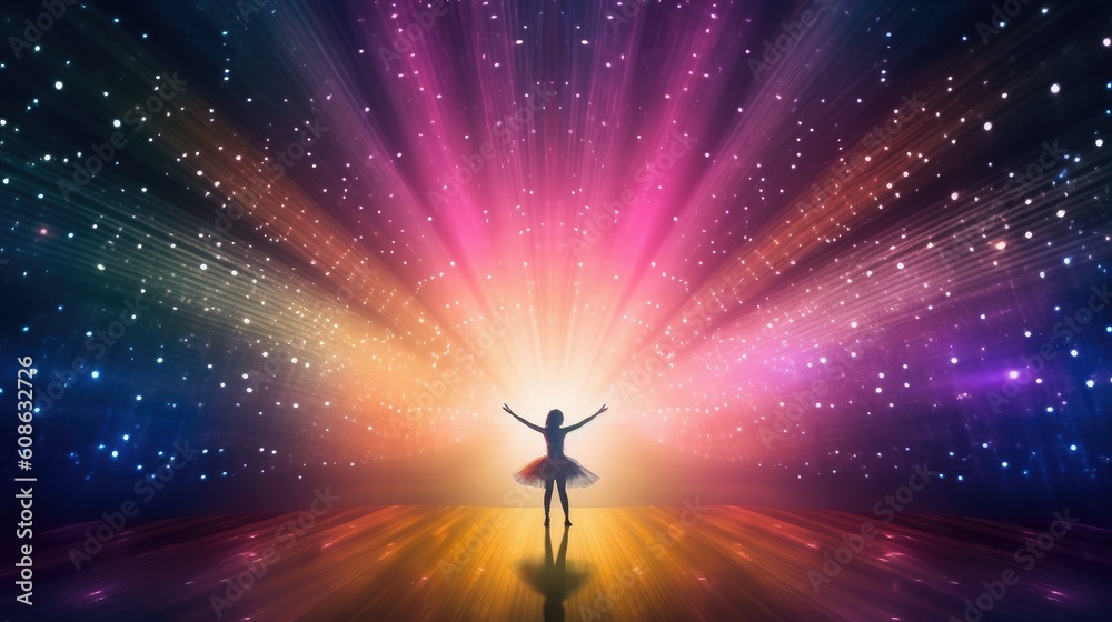 Female ballet dancer silhouette in multicolored glitter sparkles ...