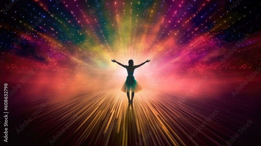 Female ballet dancer silhouette in multicolored glitter sparkles ...