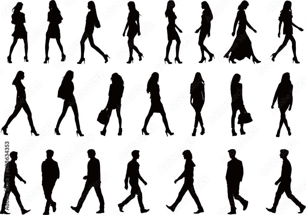 Over twenty young people silhouettes. Perfect body proportions, long ...