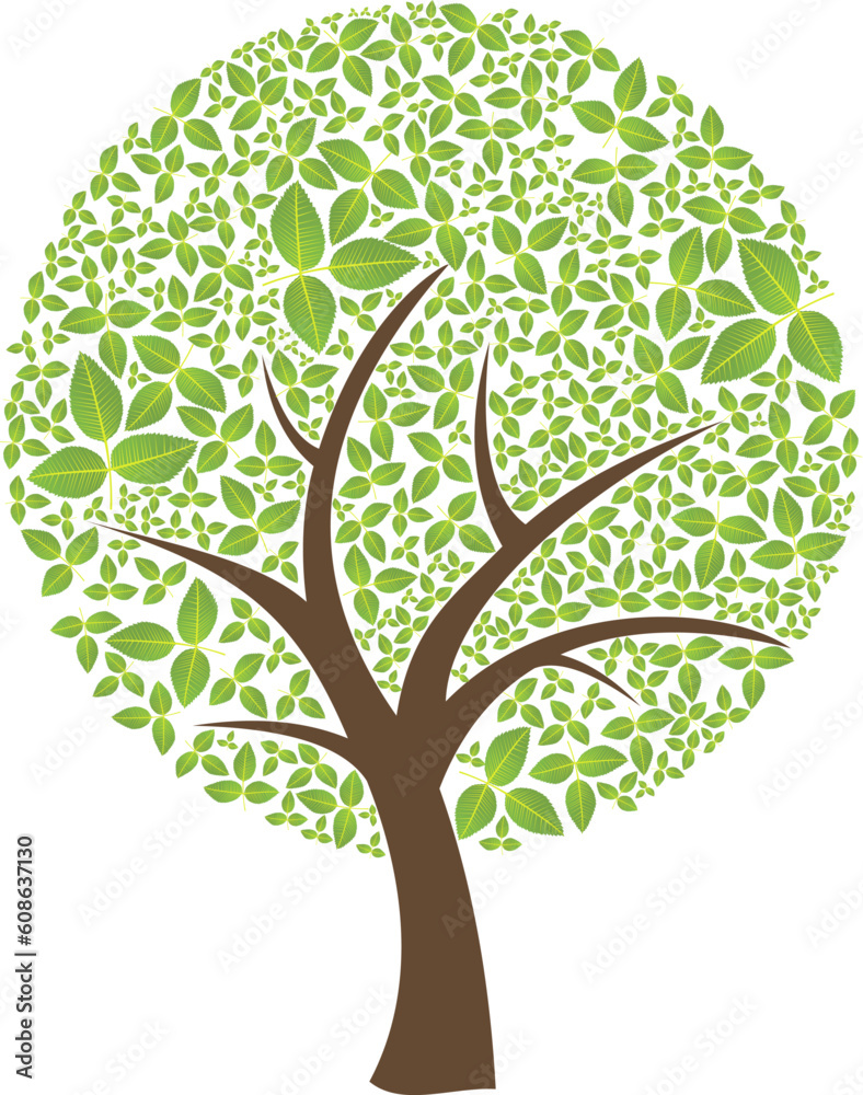 Isolated Abstract Spring Time Tree Composition With Leaves Vector File Layered For Easy