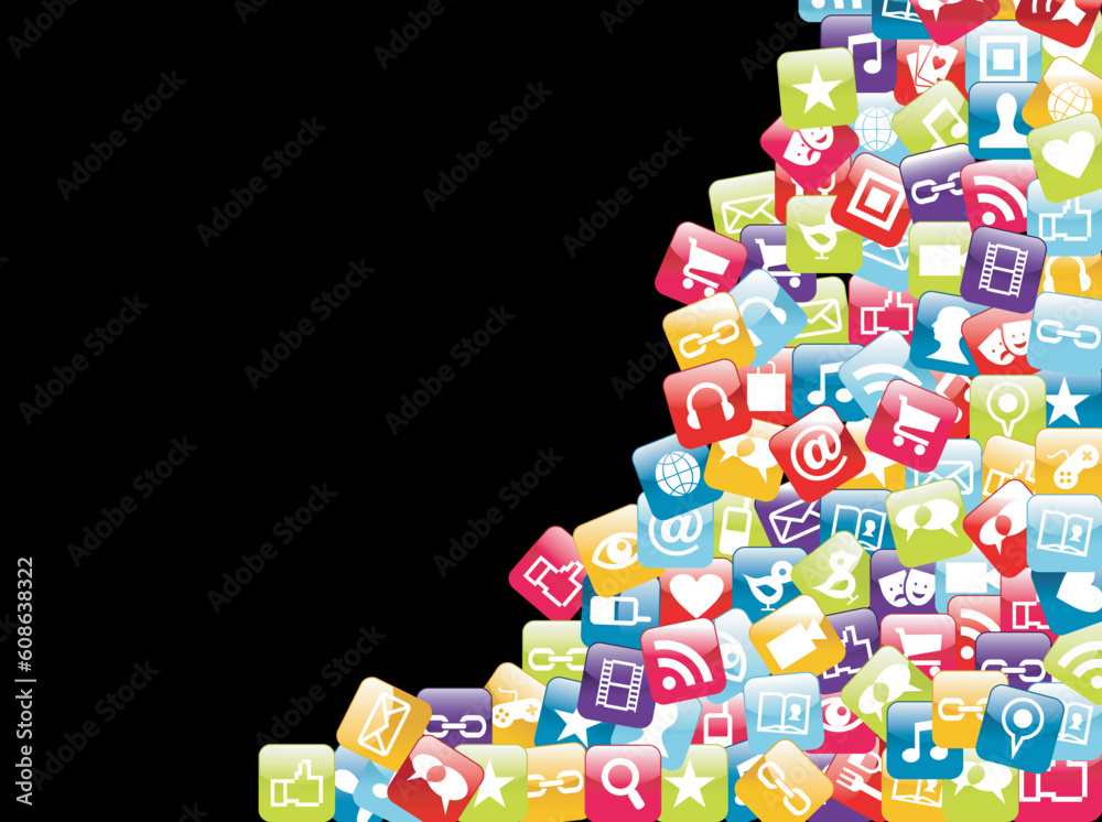 Smartphone App Icon Set Isolated Over Black Background Vector File Layered For Easy