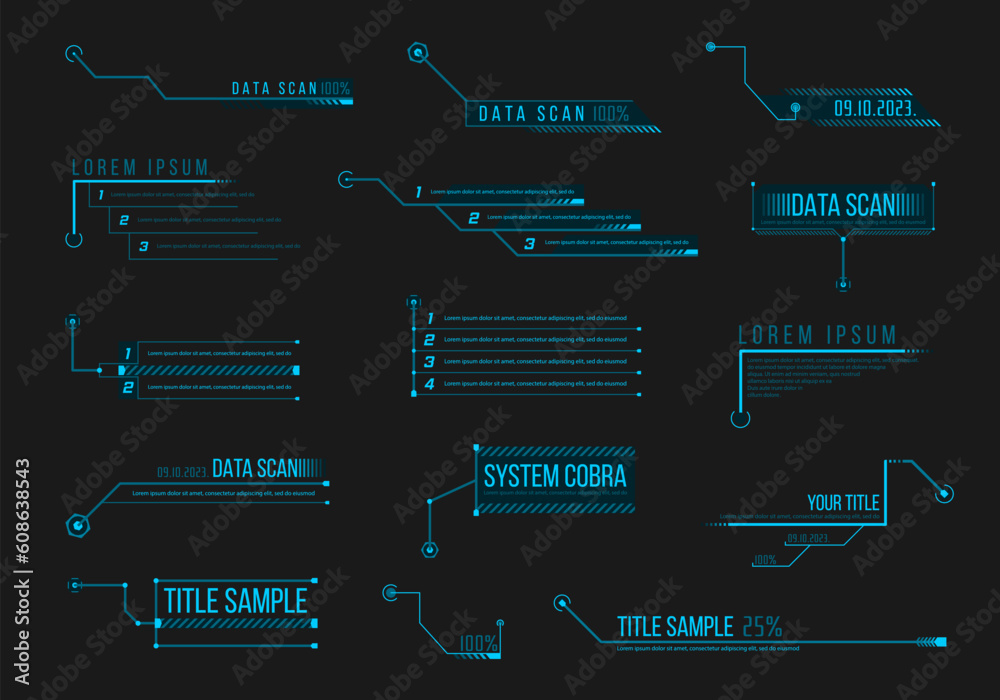 Callout headers on black background. Set of HUD futuristic sci-fi frame ...