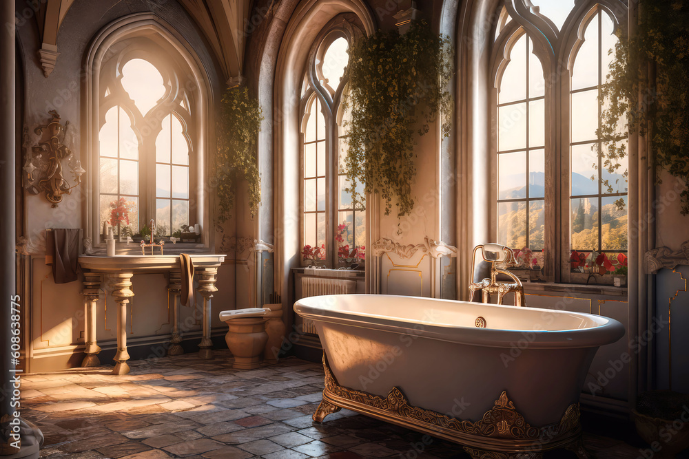 Beautiful and atmospheric illustration with marmor luxury bathroom ...