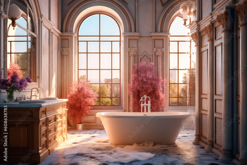 Beautiful and atmospheric illustration with marmor luxury bathroom ...