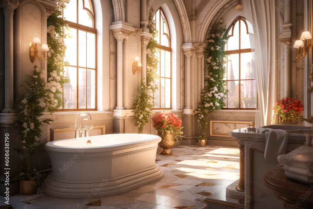 Beautiful and atmospheric illustration with marmor luxury bathroom ...