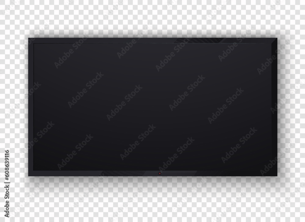 Wall mounted wide plasma black LED tv isolated on transparent ...